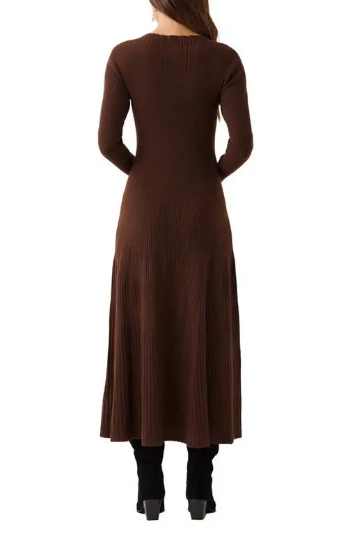 Karen Kane Seamless Rib Sweater Midi Dress - Chocolate
