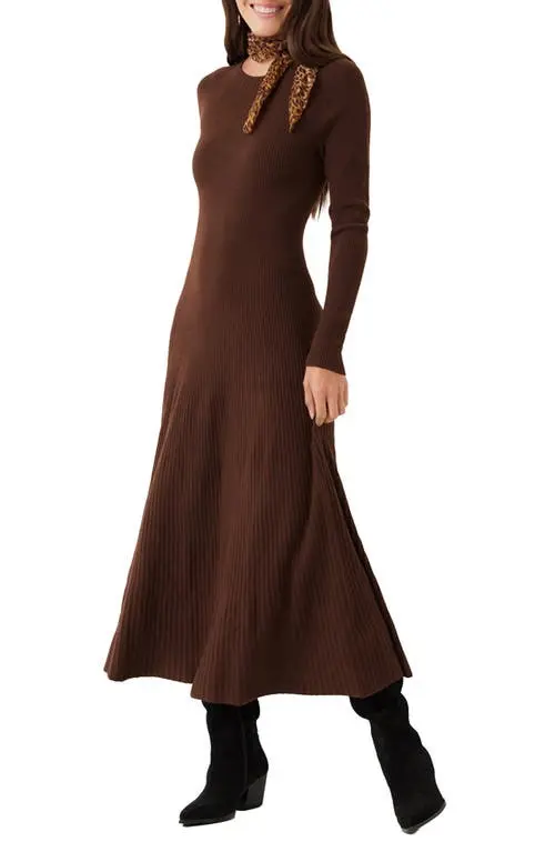 Karen Kane Seamless Rib Sweater Midi Dress - Chocolate