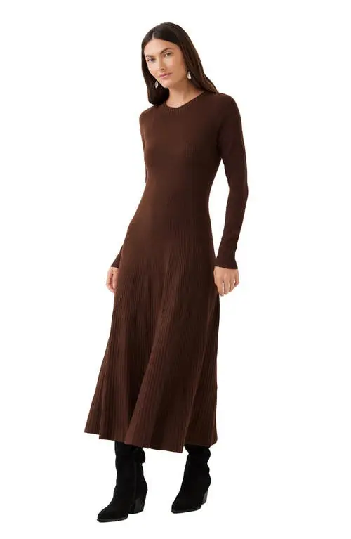 Karen Kane Seamless Rib Sweater Midi Dress - Chocolate