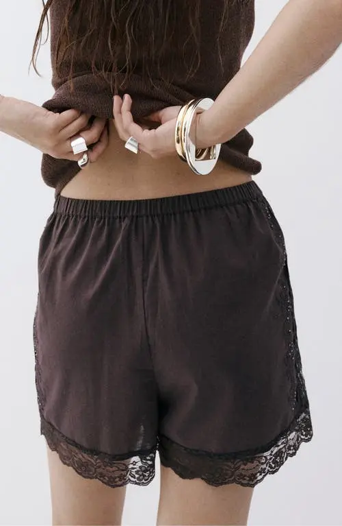 Mango Lace Detail Cotton Shorts