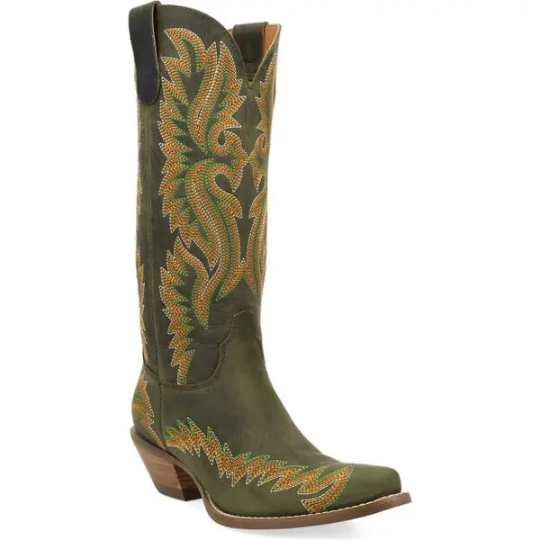DINGO Lantana Leather Western Boots - Olive