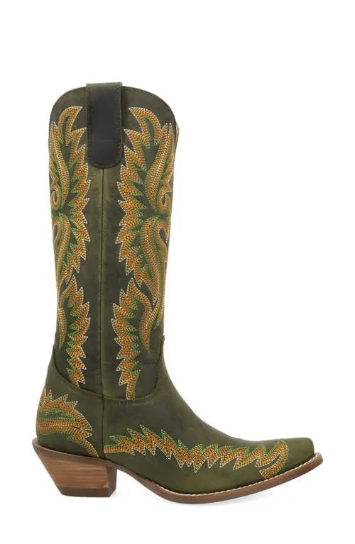 DINGO Lantana Leather Western Boots - Olive