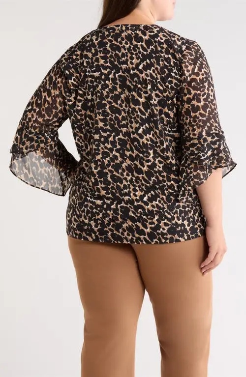 Anne Klein Mixed Media Split Neck Top