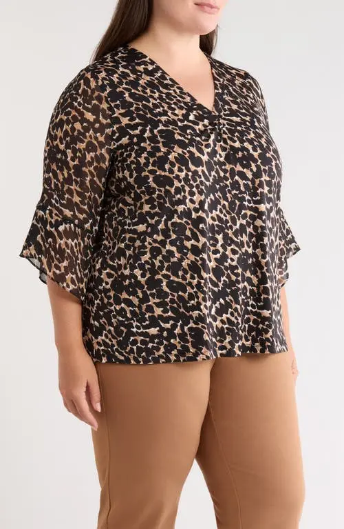 Anne Klein Mixed Media Split Neck Top