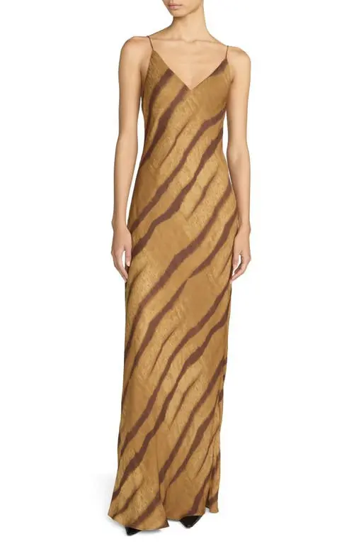 FRAME 90s Minimalist" Tiger Print Silk Maxi Slip Dress - Light Tiger Multi