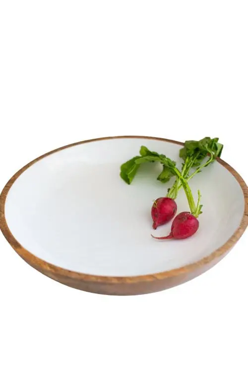 JEANNE FITZ Wood + White Collection Large Salad Bowl & Servers Set