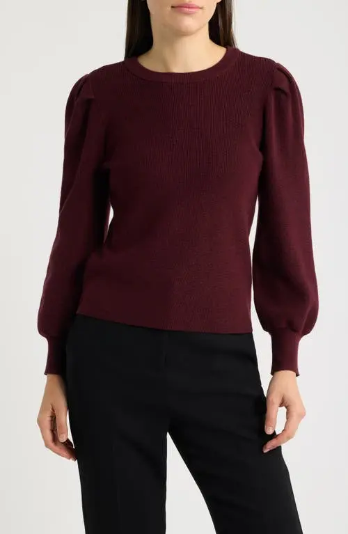 Anne Klein Puff Shoulder Fine Knit Sweater - Barolo