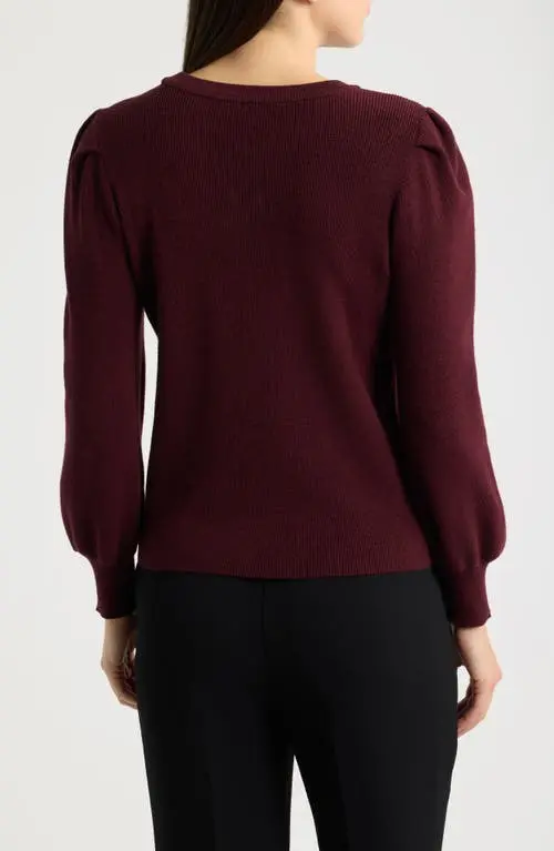 Anne Klein Puff Shoulder Fine Knit Sweater - Barolo