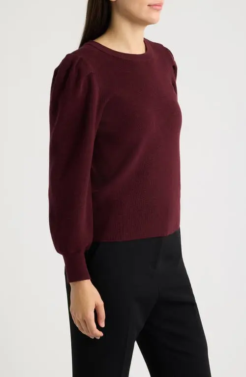 Anne Klein Puff Shoulder Fine Knit Sweater - Barolo