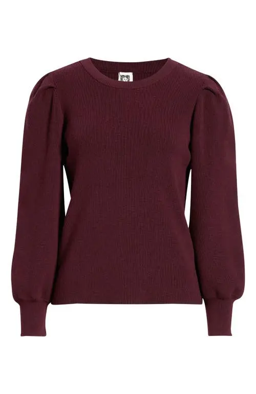 Anne Klein Puff Shoulder Fine Knit Sweater - Barolo
