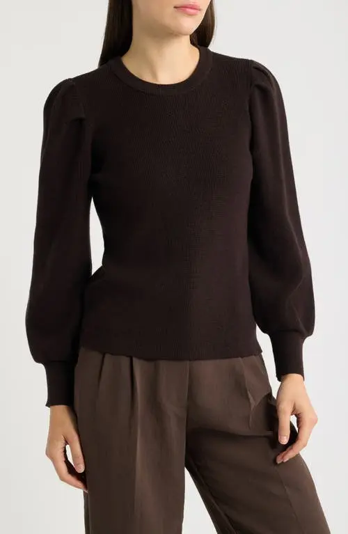 Anne Klein Puff Shoulder Fine Knit Sweater - Deep Mahogany