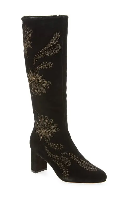 Cinq À Sept Dani Embroidered Knee High Boot - Black