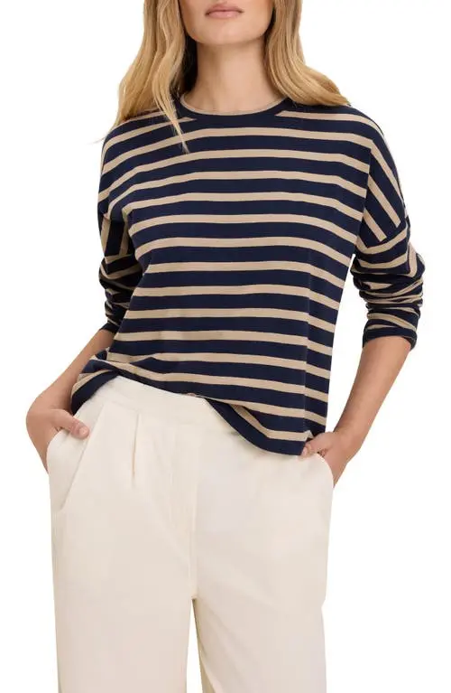 NZ BY NIC AND ZOE Striped Long Sleeve Cotton T-shirt - Indigo Multi