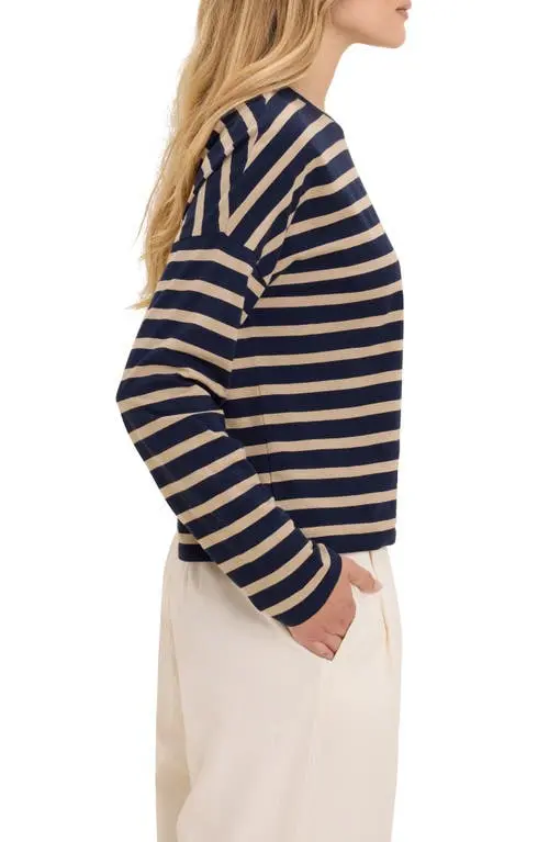 NZ BY NIC AND ZOE Striped Long Sleeve Cotton T-shirt - Indigo Multi