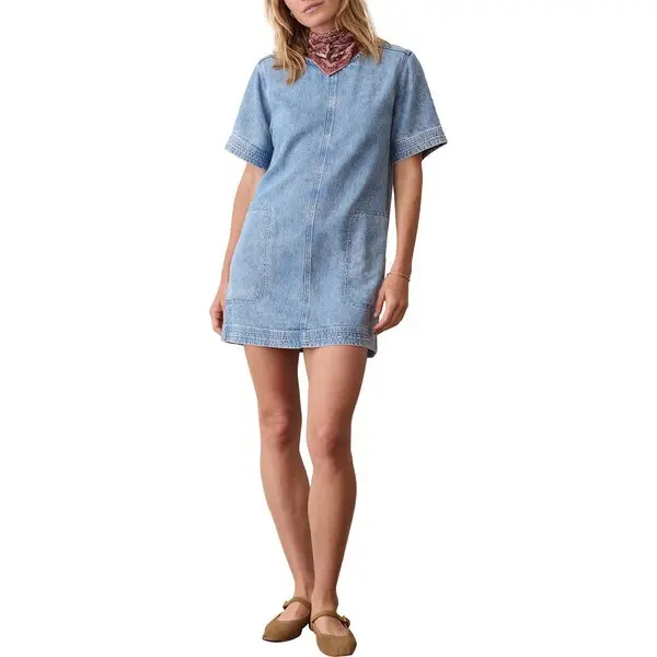 Marine Layer Izzy Denim Shift Minidress - Light Wash
