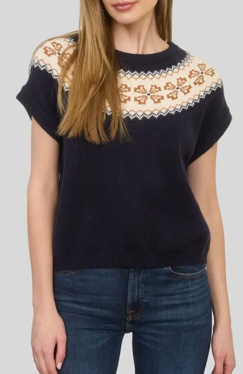 ZOE AND CLAIRE Short Sleeve Fair Isle Knit Sweater