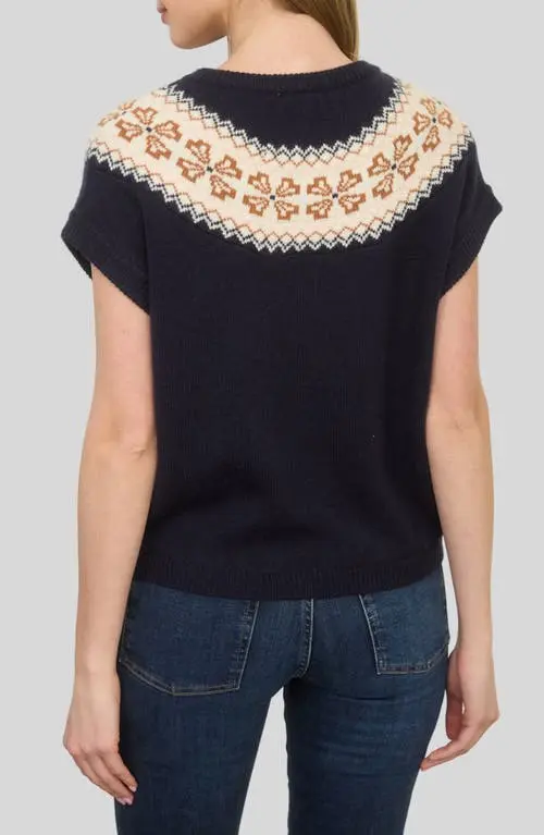 ZOE AND CLAIRE Short Sleeve Fair Isle Knit Sweater