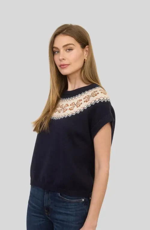 ZOE AND CLAIRE Short Sleeve Fair Isle Knit Sweater