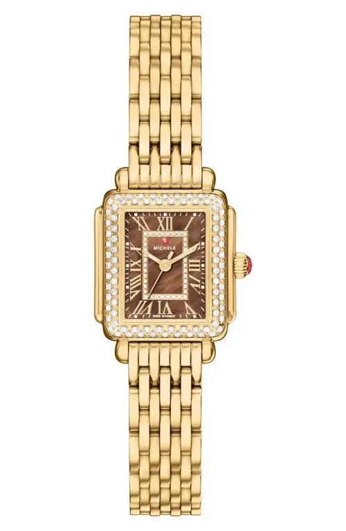 Michele Mini Deco Madison Two-tone 18k Plate Diamond Bracelet Watch - Gold