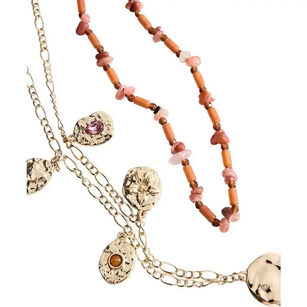 Mango Set Of 2 Medallion & Semi-precious Stone Necklaces - Gold