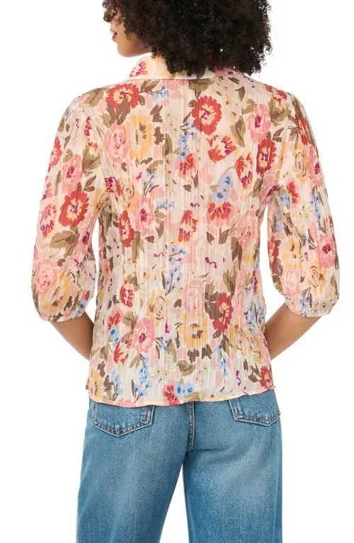 Vince Camuto Flutter Sleeve Floral Button-down Shirt