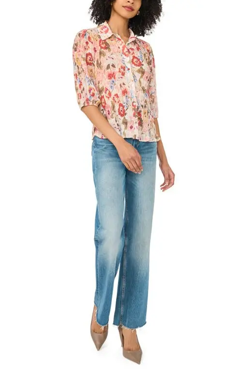 Vince Camuto Flutter Sleeve Floral Button-down Shirt