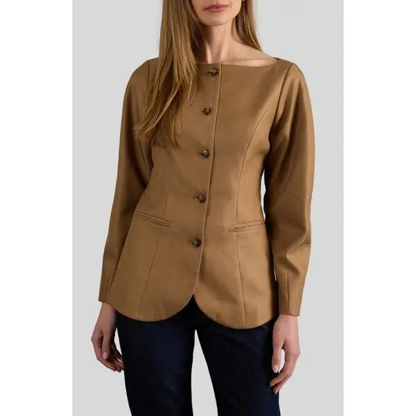 ZOE AND CLAIRE Bateau Neck Jacket - Camel