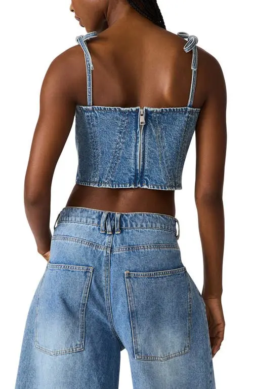 Steve Madden Meaghan Seamed Cotton Blend Denim Crop Top