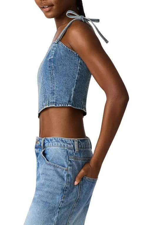 Steve Madden Meaghan Seamed Cotton Blend Denim Crop Top