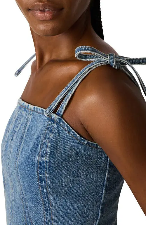 Steve Madden Meaghan Seamed Cotton Blend Denim Crop Top