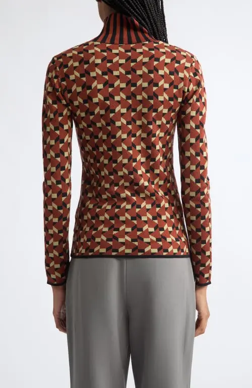 ZANKOV Merino Wool Geometric Jacquard Mock Neck Sweater