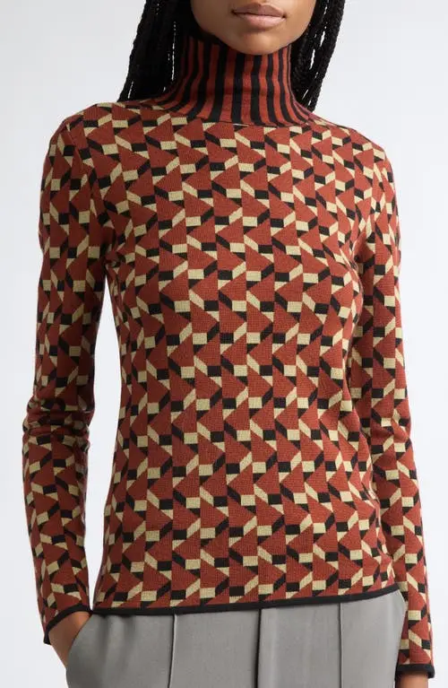 ZANKOV Merino Wool Geometric Jacquard Mock Neck Sweater