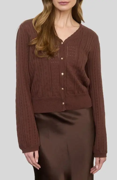 ZOE AND CLAIRE Pointelle Cotton Cardigan - Brown