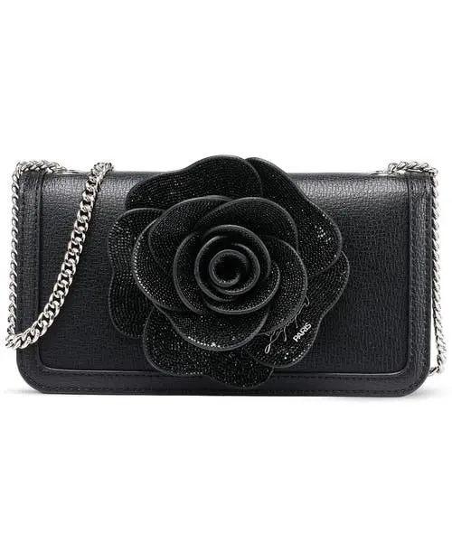 Karl Lagerfeld Paris Kosette Flower Applique Crossbody - Black/silver