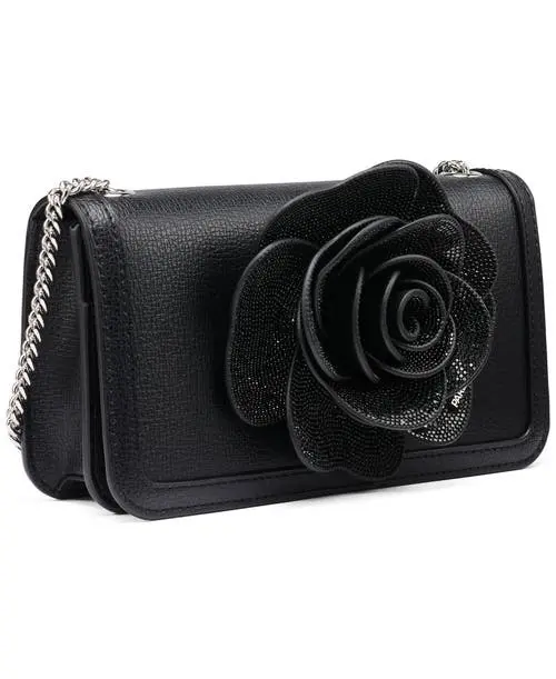 Karl Lagerfeld Paris Kosette Flower Applique Crossbody - Black/silver