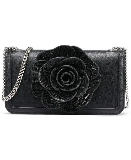 Karl Lagerfeld Paris Kosette Flower Applique Crossbody Bag - Black/silver