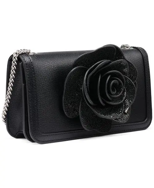 Karl Lagerfeld Paris Kosette Flower Applique Crossbody Bag - Black/silver