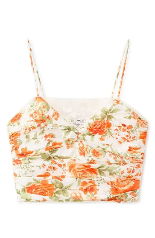 Mango Lace Trim Floral Crop Camisole