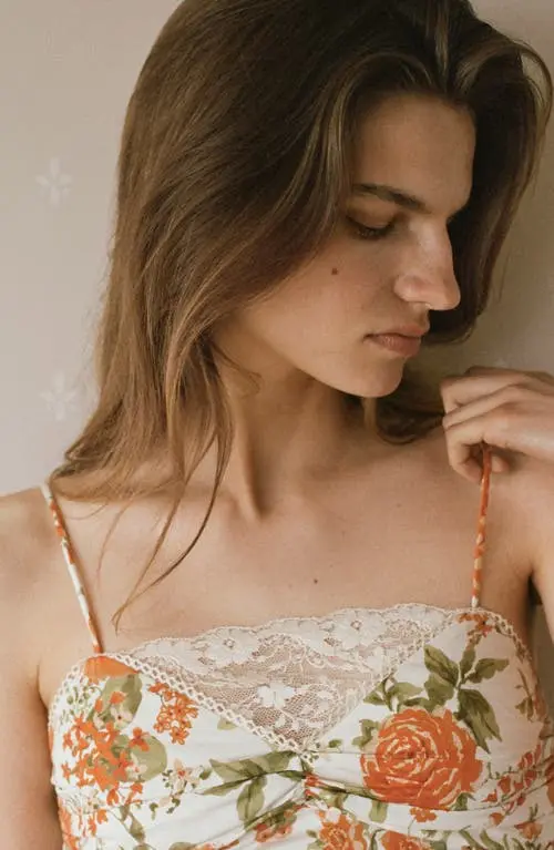 Mango Lace Trim Floral Crop Camisole