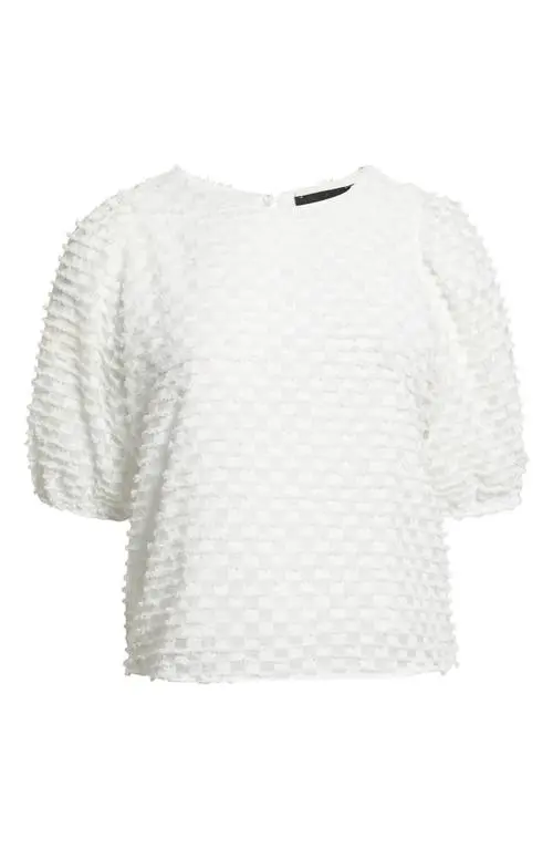 RAIN AND ROSE Textured Puff Sleeve Top - White