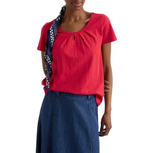 SEASALT CORNWALL Organic Cotton Keyhole T-shirt - Raspberry