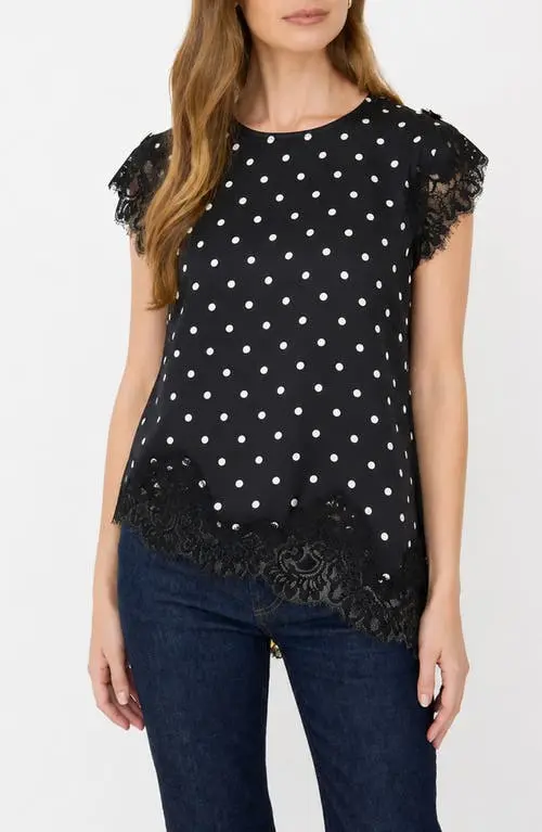 ZOE AND CLAIRE Polka Dot Lace Trim Top