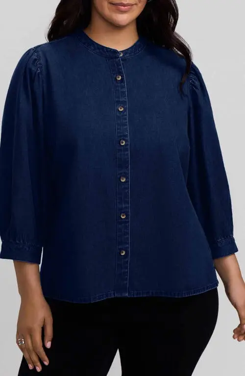 Foxcroft Helsa Puff Sleeve Denim Shirt - Medium Wash