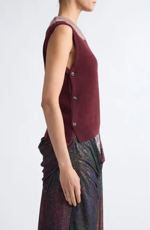 MAISON MARGIELA Virgin Wool Trompe L'oeil Sweater Vest - Bordeaux/ecru