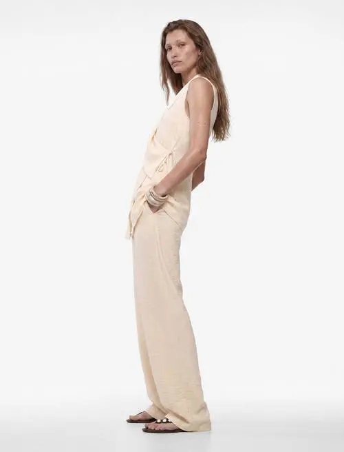 Koton Straight Full Length Belted Wide Leg Pants