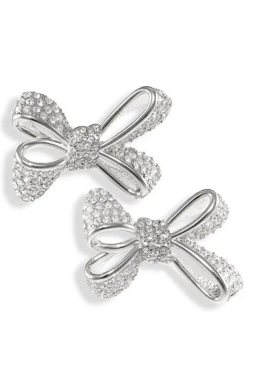 Oscar De La Renta Small Pavé Crystal Bow Stud Earrings - Silver