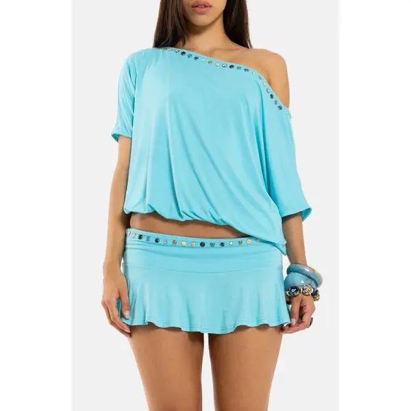 JADED LONDON Studded Open Back Top - Turquoise
