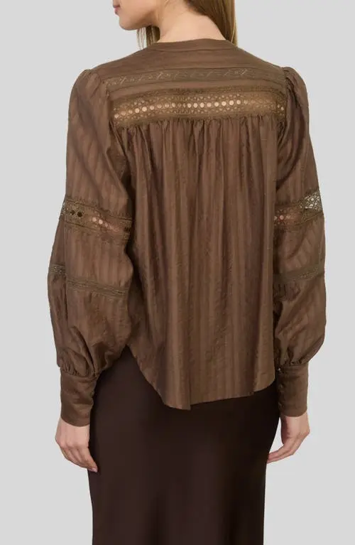 ZOE AND CLAIRE Lace Detail Button Front Stripe Top