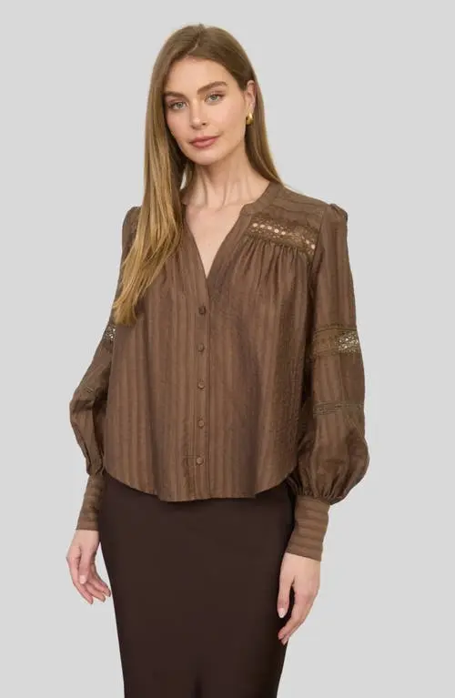 ZOE AND CLAIRE Lace Detail Button Front Stripe Top