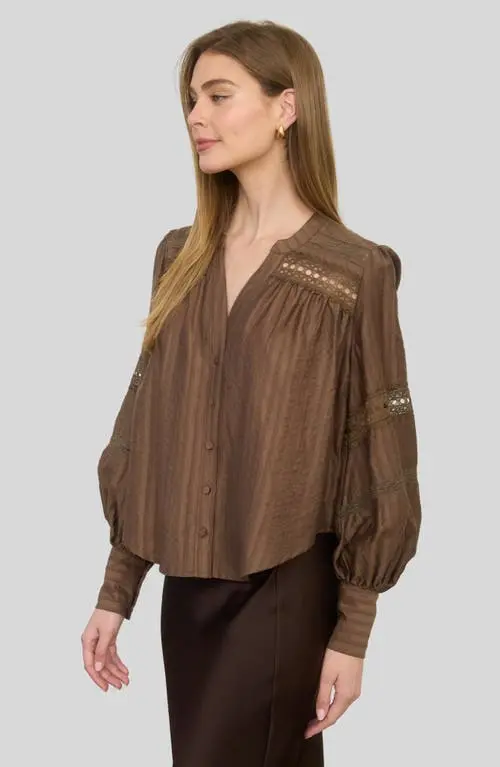 ZOE AND CLAIRE Lace Detail Button Front Stripe Top